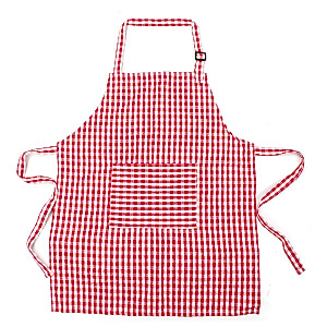 Kids Chef Hat Apron Set, Cute Children Baby Baking Gingham Aprons with Adjustable Neck Strap and Pockets for Boys and girls Cooking Baking Painting Gardening Aprons in 2 Sizes (Red Gingham, Small)