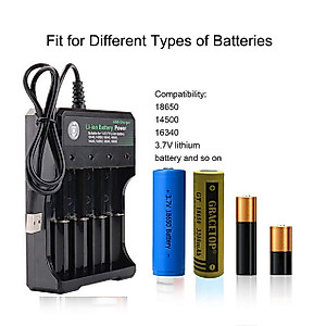 18650 Smart Battery Charger 4 Bay Fast Charge, for 3.7V Li-ion TR IMR 10440 14500 16650 14650 18350 18500 16340(RCR123) Batteries, Universal Smart Rechargeable Battery Charger