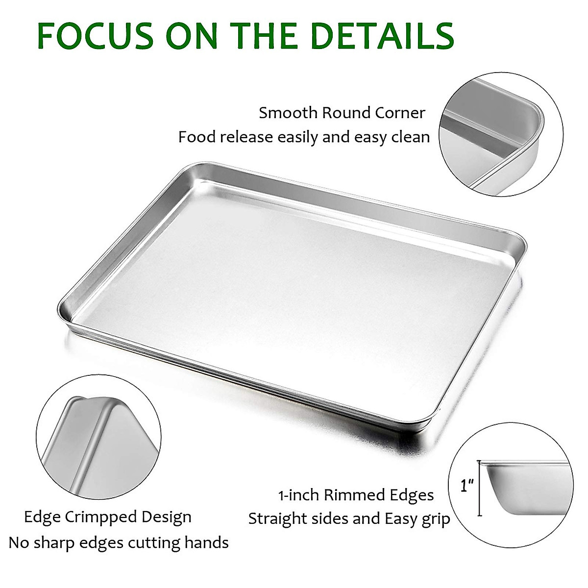 Baking Sheet with Rack Set, E-far Stainless Steel Baking Pans Tray Cookie Sheet with Cooling Rack, 16 x 12 x 1 inch, Non Toxic & Healthy, Rust Free & Dishwasher Safe - 4 Pieces (2 Sheets + 2 Racks)