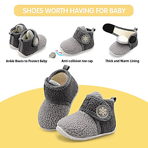 FEETCITY Infant Baby Boys Girls Slippers Cozy Fleece Ankle Booties Soft Bottom Warm Cartoon Socks Newborn Crib Shoes 12-18Months