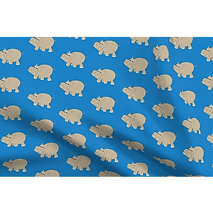 Spoonflower Fabric - Blue Hippo Hippopotamus Safari Jungle Printed on Petal Signature Cotton Fabric by The Yard - Sewing Quilting Apparel Crafts Decor