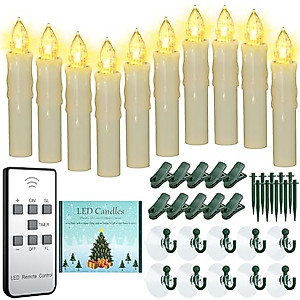 PChero Window Candles, 10 Packs Warm White Battery Operated Waterproof LED Flameless Taper Ivory Floating Candles with Remote Timer and Dimmable, Ideal for Home Indoor Outdoor Christmas Trees Decor