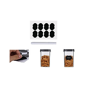 Airtight Food Storage Containers Set with Lids, 6pcs BPA Free Plastic Dry Food Canisters for Kitchen Pantry Organization and Storage, Dishwasher Safe,Include 8 Labels, Black & Marker Pen