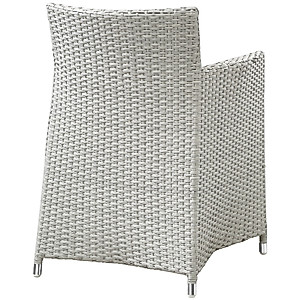 Modway Junction Wicker Rattan 9-Piece Outdoor Patio Dining Set with 80" Dining Table and Eight Dining Armchairs with Cushions in Gray White