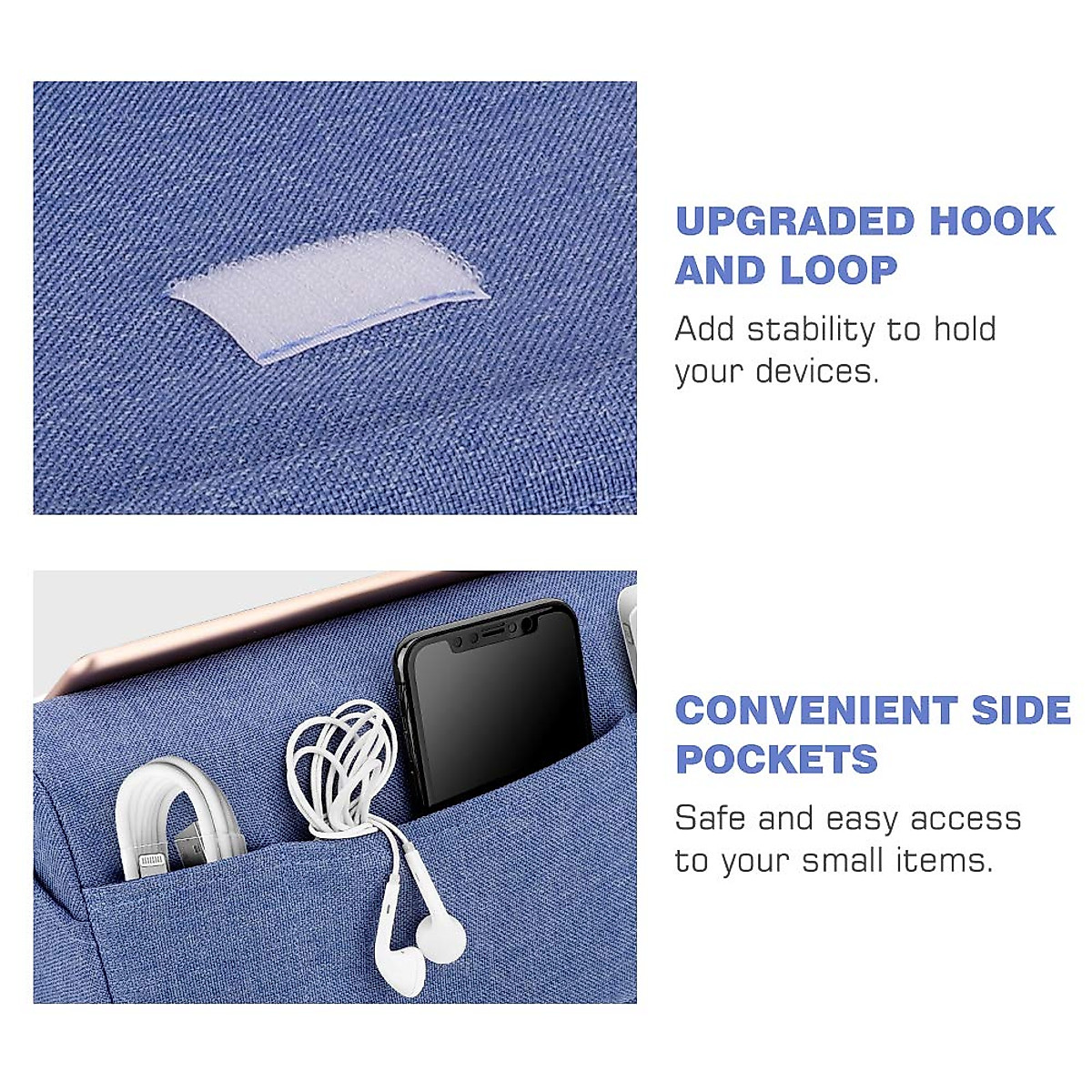 MoKo Tablet Pillow Stand, Soft Bed Pillow Holder, Fits up to 11" Pad, Fit with iPad 10th,iPad Pro 11 2022, New iPad Air 4 10.9/Air 3, iPad Pro 11/10.5/9.7, Mini 5 4, Galaxy Tab S6/ S7 11", Denim Blue