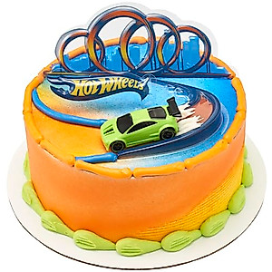 DecoSet® Hot Wheels Drift Birthday Cake Decorations, 2-Piece Topper with Race Car and 3D Racetrack Plaque, Create Action-Packed Racing Cakes for Birthdays and Parties