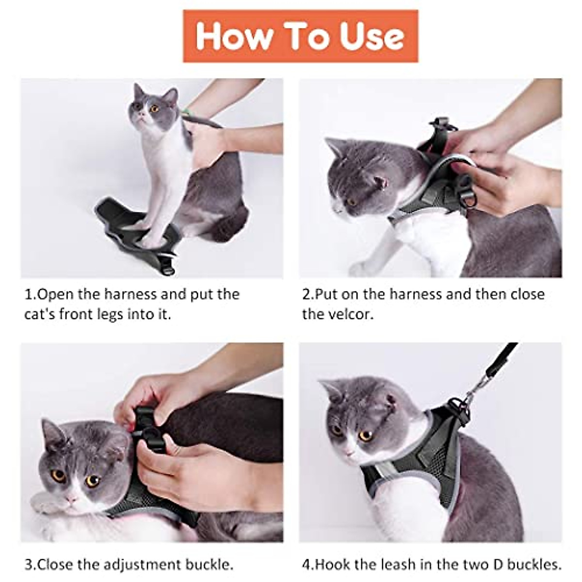 FAYOGOO Cat Harness and Leash for Walking Escape Proof, Adjustable Cat Leash and Harness Set, Lifetime Replacement, Lightweight Kitten Harness, Easy Control Breathable Cat Vest with Reflective Strip