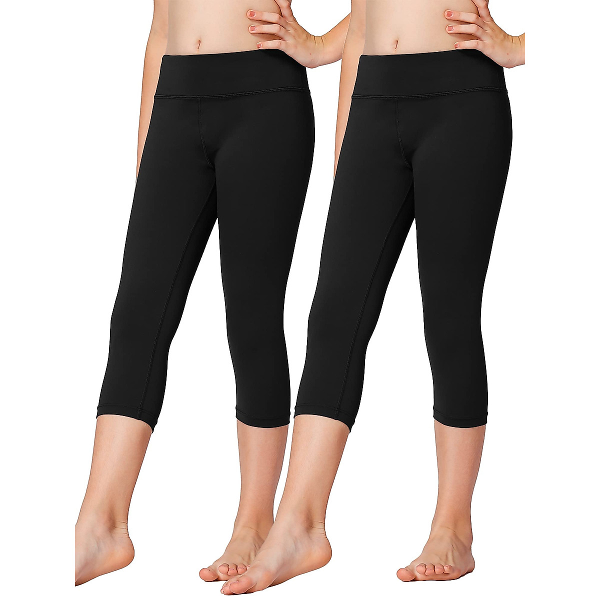 Stelle Girls Active Capri Legging Yoga Pants for Workout Sport Running (2 Piece Black, S), Little Kid