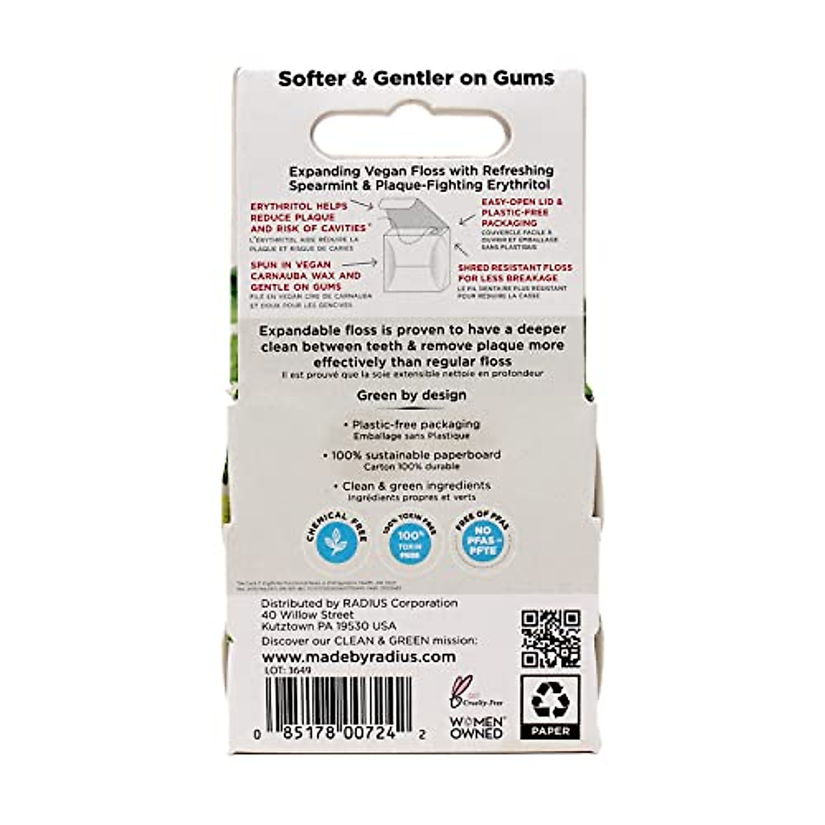 RADIUS Vanilla Mint Dental Floss 55 Yards Vegan & Non-Toxic Oral Care Boost & Designed to Help Fight Plaque - Pack of 2