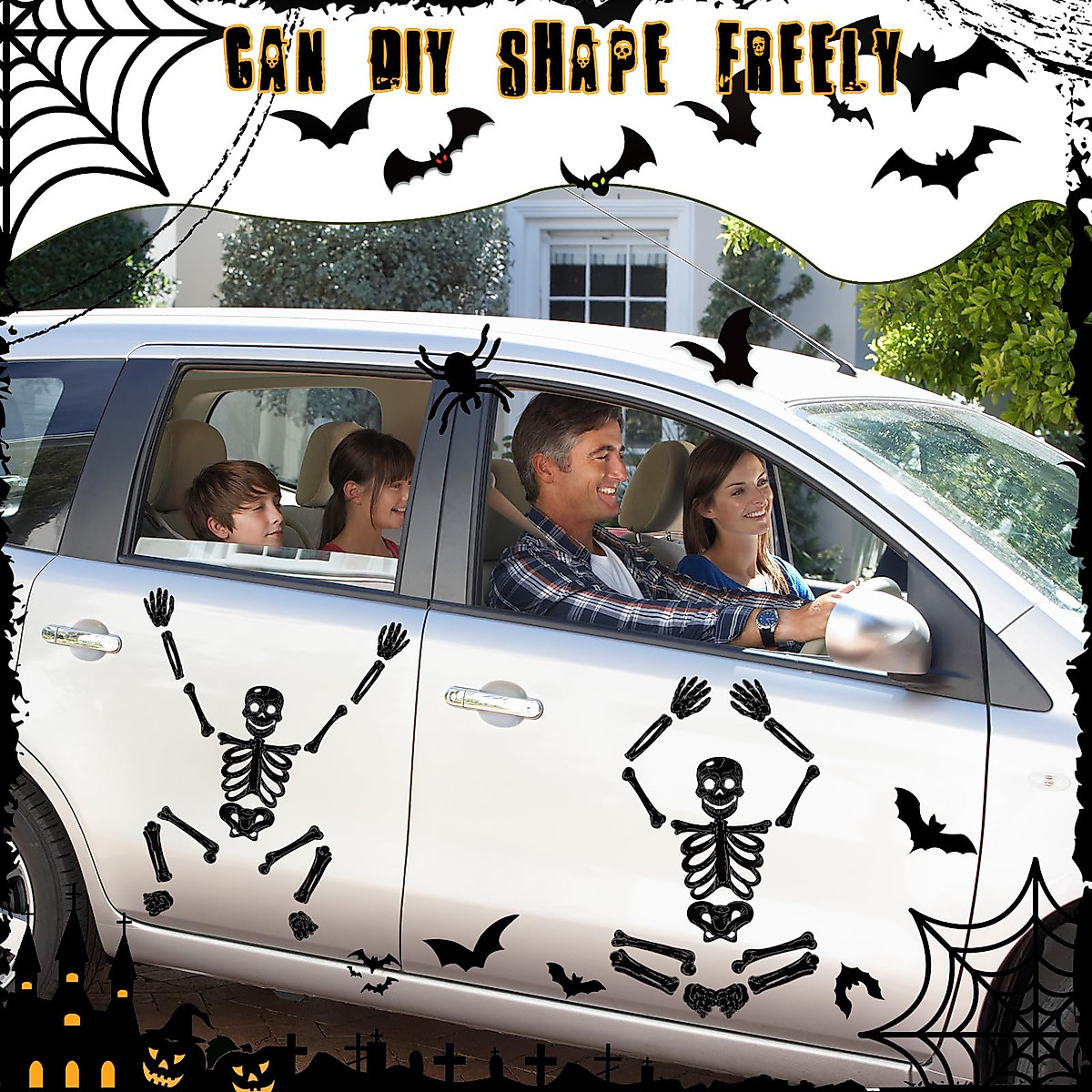 Bememo Halloween Skeleton Garage Door Magnets 42.9 Inches Dancing Skeleton Skull Magnetic Sticker Decor Black Large DIY Garage Magnets for Halloween Party Home Door Car Dishwasher Decor