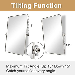 ANDY STAR 22"x34" Brushed Nickel Pivot Mirror for Bathroom, Silver Metal Frame Bathroom Mirrors for Wall，Rectangle Titling Vanity Wall Mirror with Rounded Corner Design Hangs Vertically Only