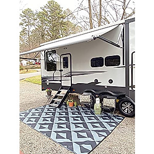 Rv Mat Patio Rug Geometric Triangle Pattern 9x16 Black/Grey