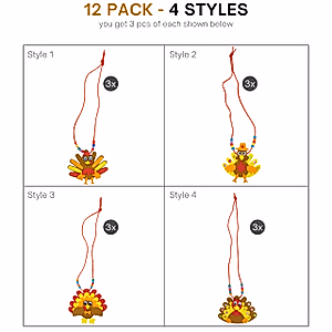 4E's Novelty Thanksgiving Necklace Crafts for Kids Bulk – 12 Pack DIY Turkey Necklace Craft for Kids with 4 Styles, Thanksgiving Favors for Kids, Thanksgiving Toddler Craft, & Turkey Craft Kit