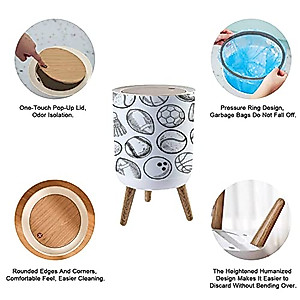 Nordic Style Trash Can - Doodle style sports equipment seamless ready to be tiled Push Top Trash Can with Lid - Scandinavian Modern Garbage Can - Round Trash Bin w/ Legs for Kitchen/Bathroom/Dog proof, 1.8 Gallon - 7L