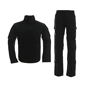 LANBAOSI Men's Tactical Combat Shirt and Pants Set Long Sleeve Multicam Woodland BDU Hunting Military Uniform 1/4 Zip