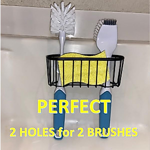 Generic Premium Kitchen Sink Organizer with Suction Cups for TWO Brushes, Sponges, Scrubbers, Soap, Kitchen (7.2 x 2.6 x 3 inches) = Sponge & Brushes NOT INCLUDED, medium, black