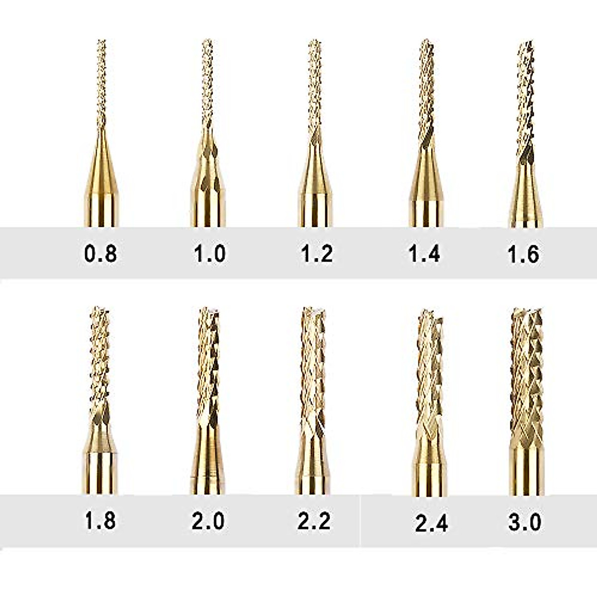 10pcs 0.8-3mm Titanium Coated Engraving Milling Cutter Carbide Bits, 1/8'' Shank for Dremel Rotary Tools by YEEZUGO
