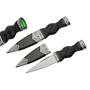 Szco Supplies 7" Emerald Colored Adorned Sgian Dubh Scottish Dirk Knife with Scabbard Black, 211545-GN