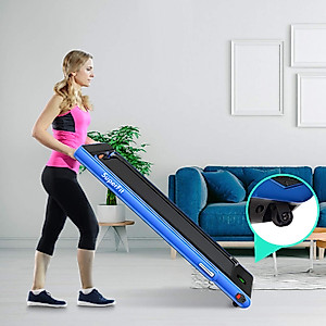 GYMAX Walking Pad, 2.25HP Foldable Treadmill with LED Display, Remote & Smart App Control, 2 in 1 Under Desk Treadmill, Portable Compact Folding Treadmill for Small Space/Home/Office (Shiny Blue)