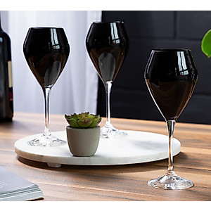 Attractive Durable Stemmed Wine Glasses Set of 6, Lead-Free, Tinted Black Glass with Clear Stem, Quality Drinking Glasses for Red or White Wine. - 15oz Glassware Cups.