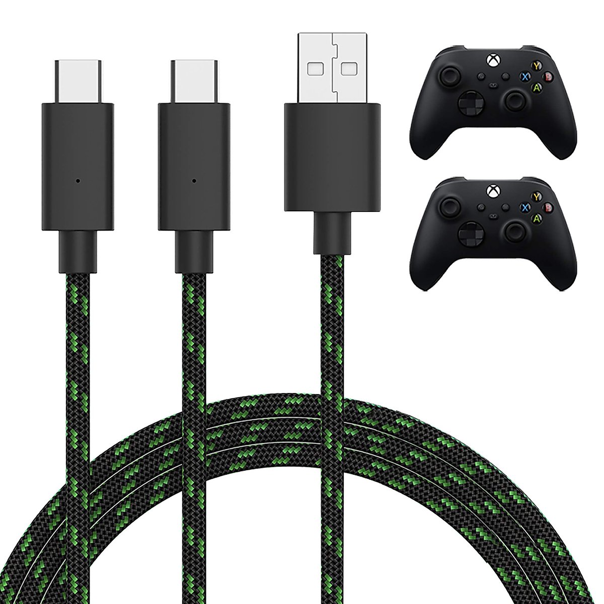 TALK WORKS Dual Xbox Controller Charger Cord for Series X, Series S - 10' Nylon Braided USB C Charging Cable, Charges 2 Controls/Devices at Once