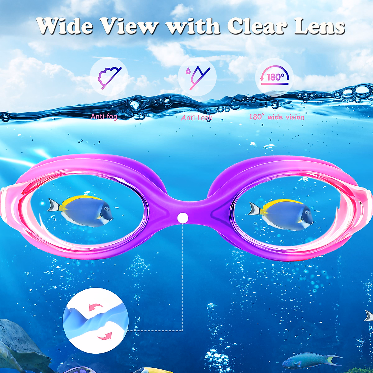 EWPJDK Kids Swim Goggles - 2 Pack Swimming Goggles Anti Fog Anti-UV No Leaking For Children Teens Boys & Girls Age 3-15 (Purple & Blue)