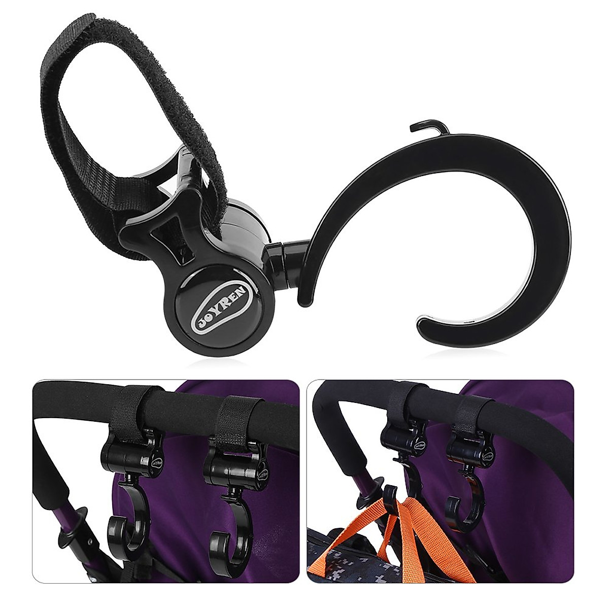 Fdit 2Pcs Stroller Hooks, ABS Plastic 360°Rotation Baby Infant Stroller Pushchair Hooks Hanger for Baby Diaper Bags Walker