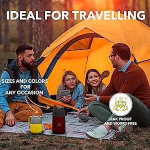 Vacuum Insulated Food Jar Portable 12oz Thermos incl. Folding Spoon, Cup. Hot & Cold Drinks Heated Soup Lunch Container for Kids and Women Premium BPA-Free Stainless Steel Leak Proof Starfruit Yellow