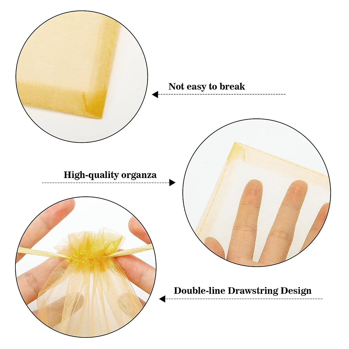 joycraft 50Pcs Organza Bags, 5"x7" Gift Favor Bags, Gold Breathable Tulle Bags with Drawstring, Sheer Mesh Pouch Drawstring Bags for Wedding Favor, Jewelry, Makeup, Candy