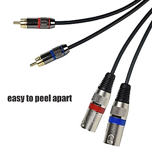 Mugteeve Dual RCA Male to Dual XLR Male Cable Adapter, 5 Feet Unbalanced L/R RCA to XLR Phono Plug Cable, Left and Right Tape Out Cord, for Mixer, Studio Monitor, Stereo HiFi Subwoofer Speaker