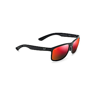 Maui Jim Men's Huelo Polarized Sport Sunglasses, Matte Black/Hawaii Lava, Medium