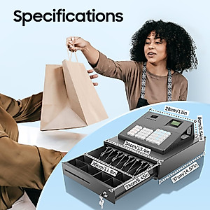 CAIHAOA Cash Register, 8 Digits LED 38 Keys Electronic Cash Register, Automatic Cash Register with 32 Departments, Quick Load Thermal Printer Cash Register 1000 Plus 10 Clerks for Small Business,Black