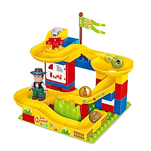 La Granja de Zenon Marble Run Building Blocks Set for Kids Big Bricks Track Maze STEM Toy Race Track Compatible with All Major Brands with 4 Marbles Balls for Boys Girls Toddlers Ages 3 4-8+ (50 PCS)