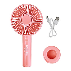 Red by Kiss Handheld Fan, Mini Portable Personal Desk Fan with USB Rechargeable, 3 Speed Long Lasting Powerful Small Fan for Makeup Travel Home Office Lace Wig Eyelash Face Nail (Pink)