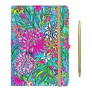 Lilly Pulitzer Journal Notebook with Black Ink Pen, Writing Set Includes Cute Journal with 96 Lined Pages and Gold Metal Pen, Walking on Sunshine