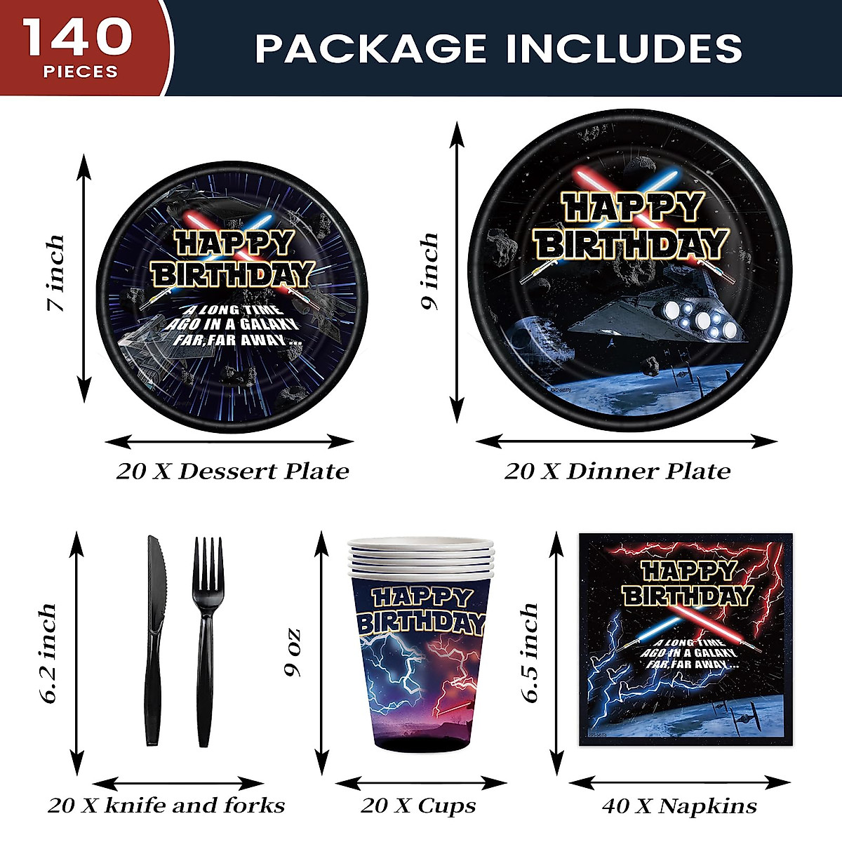 JIANNOR Star Theme Party Supplies Galaxy Wars Party Favors Decorations Plates Napkins Cups, Baby Shower Birthday Party Tableware Set Cake Table Decorations for Boys Girls 140PCS Paper Props