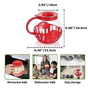 MMUGOOLER Glass Microwave Popcorn Popper, 2.25QT Original Popcorn Jar with Silicone Lid, BPA Free, Dishwasher Safe- Red