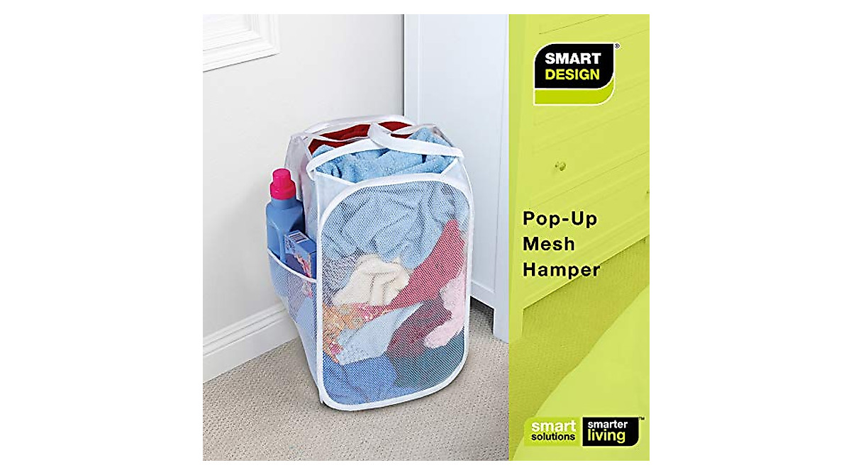 Smart Design Laundry Hamper with Handles - Collapsible Mesh Bin