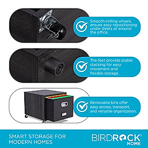 BIRDROCK HOME Rolling File Cabinet with 1 Lateral Drawer – Decorative Storage Shelf for Blankets, Books, Files, Magazines, Toys, etc – Removable Bin with Handles – Under Desk Office Organizer