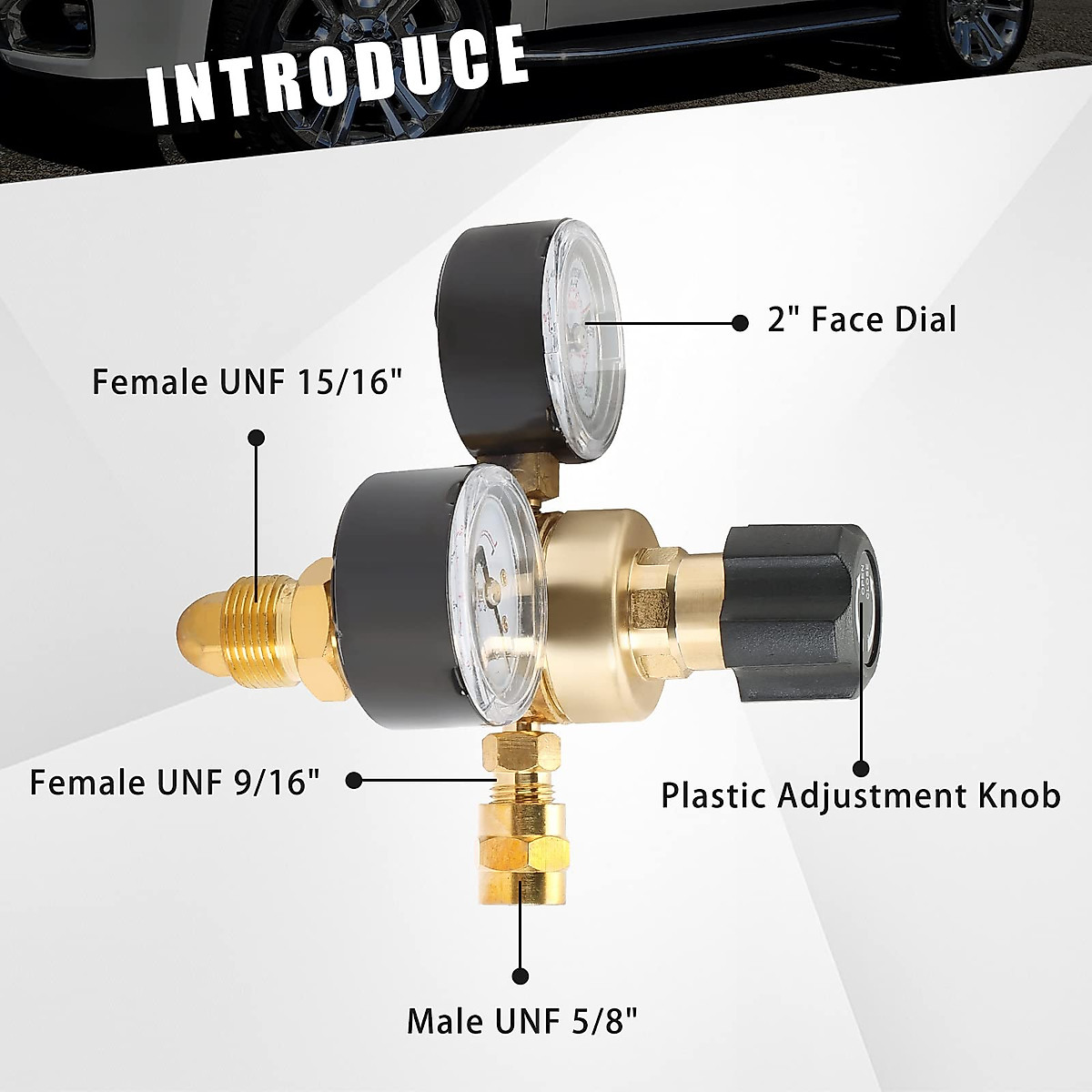 ATPEAM Argon CO2 Regulators Gauges | Gas Welding Regulator CGA580 Compatible with Miller Lincoln Mig Tig Weld 0-4500PSI / 0-10BAR 2" Dual-Gauges Female 5/8" and Male 9/16" Outlet