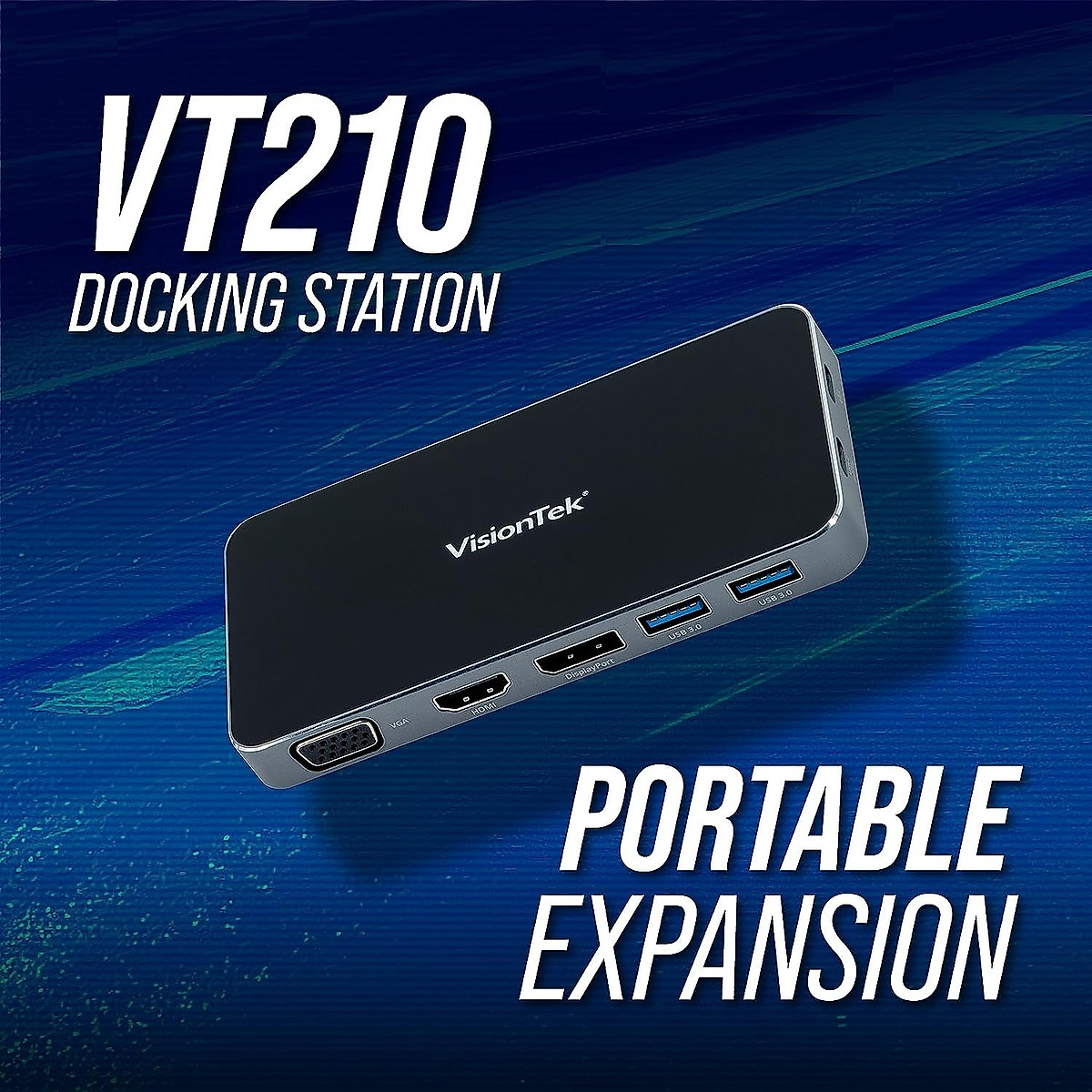 VisionTek VT210 Portable USB-C Dual Monitor Hub - 1x DP, 1x HDMI, 1x VGA, 2X USB-A Ports, 1x USB-C for Windows/MacOS/ChromeOS/iOS