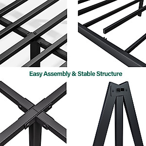 RestVille King Size Metal Bed Frame 14 INCH High Heavy Duty Platform No Box Spring Needed with Headboard & Footboard Noise-Free Black