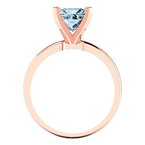 Clara Pucci 1.50 ct Princess Cut Solitaire Natural Aquamarine Engagement Wedding Bridal Promise Anniversary Ring 18K Rose Gold Size 3.5