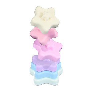 AmazingM Baby Silicone Stacking Toy,6 Pcs Soft Building Ring Stacker,Blockers Tower Teether for 6+ Months Boys and Girls Early Educational Learning. (Star)