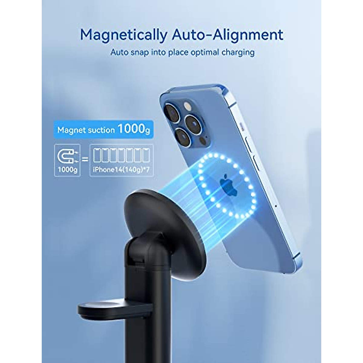 ELEGRP Magnetic Wireless Charger Station, Magesafe Charger 3 in 1 with 18W Adapter, for iPhone 14 (Plus/Pro/Pro Max), iPhone 13&12 (Mini/Pro/Pro Max), iWatch, Airpods/Samsung Headset (Black)