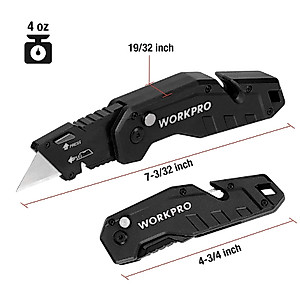 WORKPRO Utility Knife Blades, 100-Pack SK5 Utility Blades & WORKPRO Folding Utility Knife (Black)