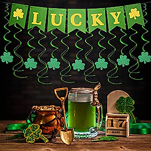 31 Pieces St. Patrick's Day Hanging Swirls Decorations - Green Lucky Banners Garland Hanging Clover Shamrock Swirls Irish Decor for Home Saint Patrick Party Supplies