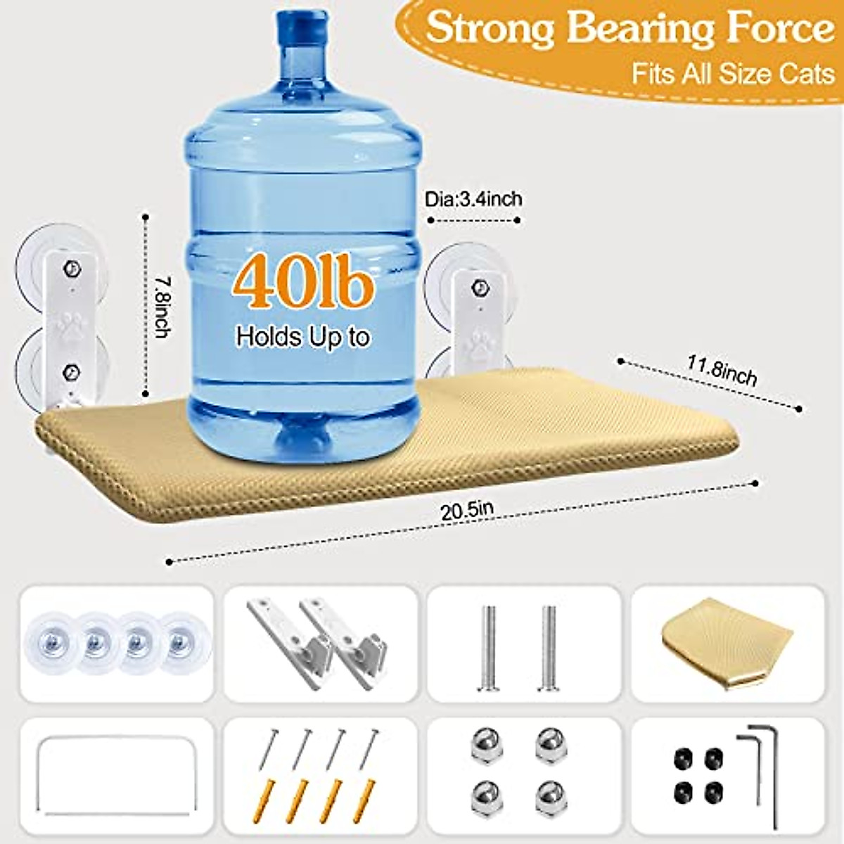 Foldable Cat Window Perch, Cordless Cat Window Hammock with 4 Strong Suction Cups, Window Cat Beds for Indoor Cats Inside, Large Cats Window Seat Windowsill Safety with Sturdy Metal Frame Soft Cover