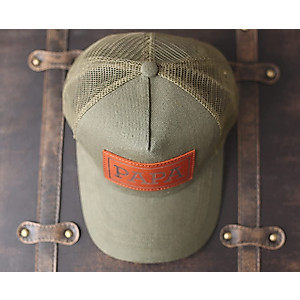 Papa Hat，Leather Patch Hat Papa for Papa Baby Announcement Gift for Papa Olive