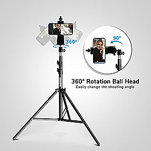 Dazzne Phone Tripod Stand, Adjustable from 27" to 80", Cell Phone Tripod with Phone Holder and Ball Head, Fits DSLR Camera, Suitable for Video Recording, Vlogging, Filming, Photography